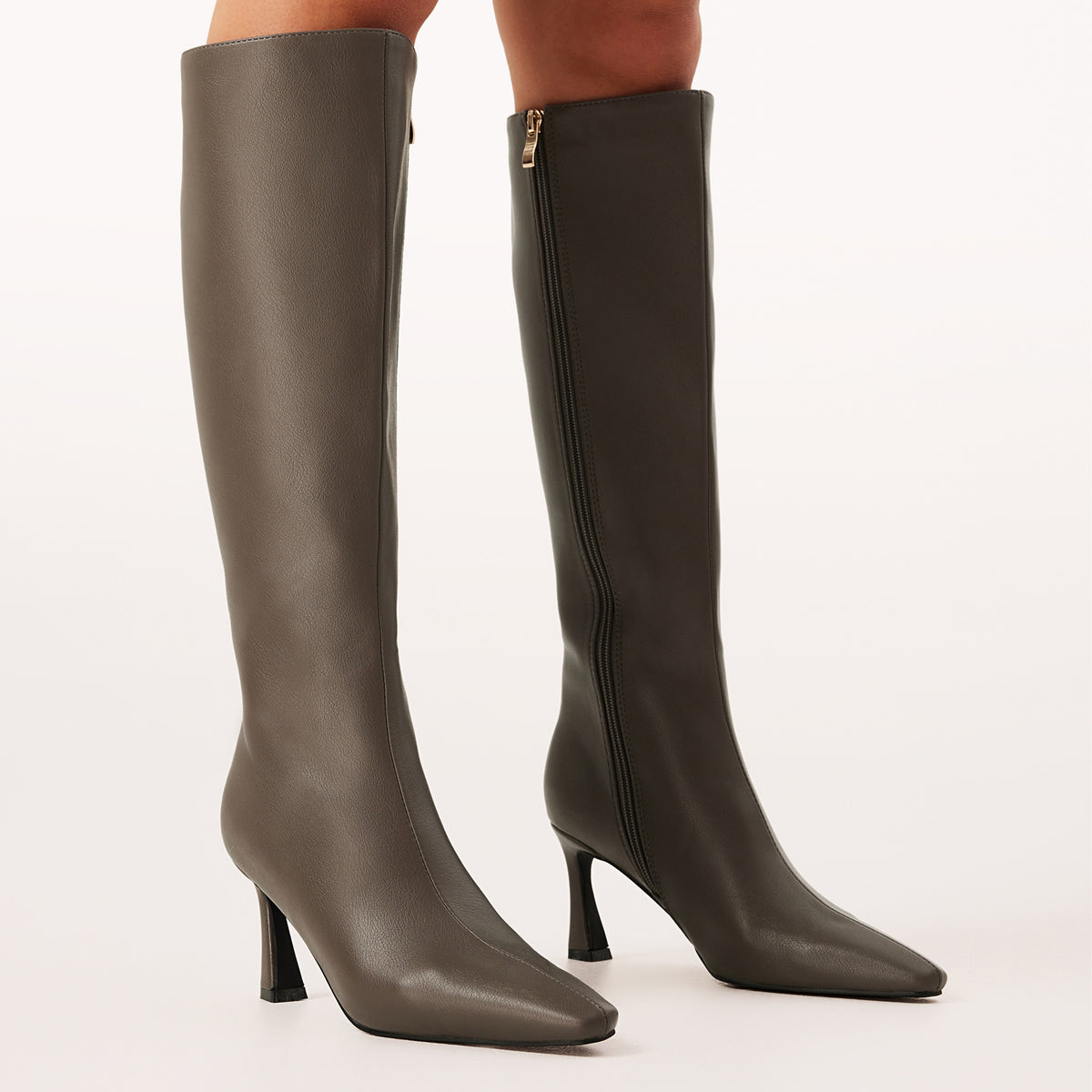 Shyla Knee High Boots - Greige – Gingham & Heels