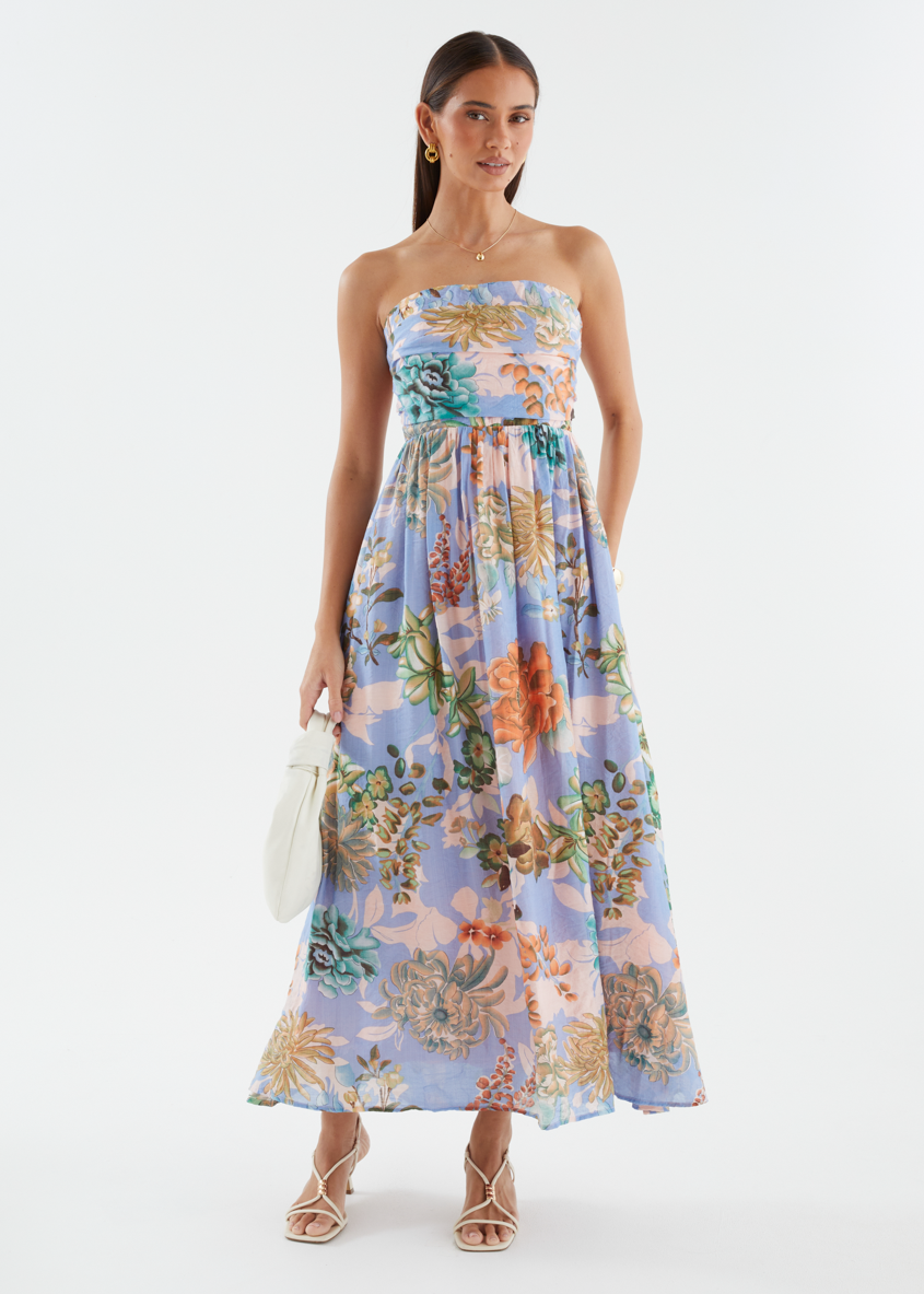 Sharnee Strapless Maxi Dress - Botanical Blue – Gingham & Heels