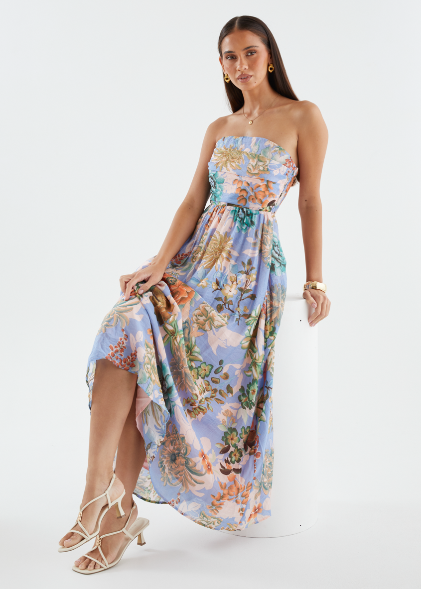 Sharnee Strapless Maxi Dress - Botanical Blue – Gingham & Heels