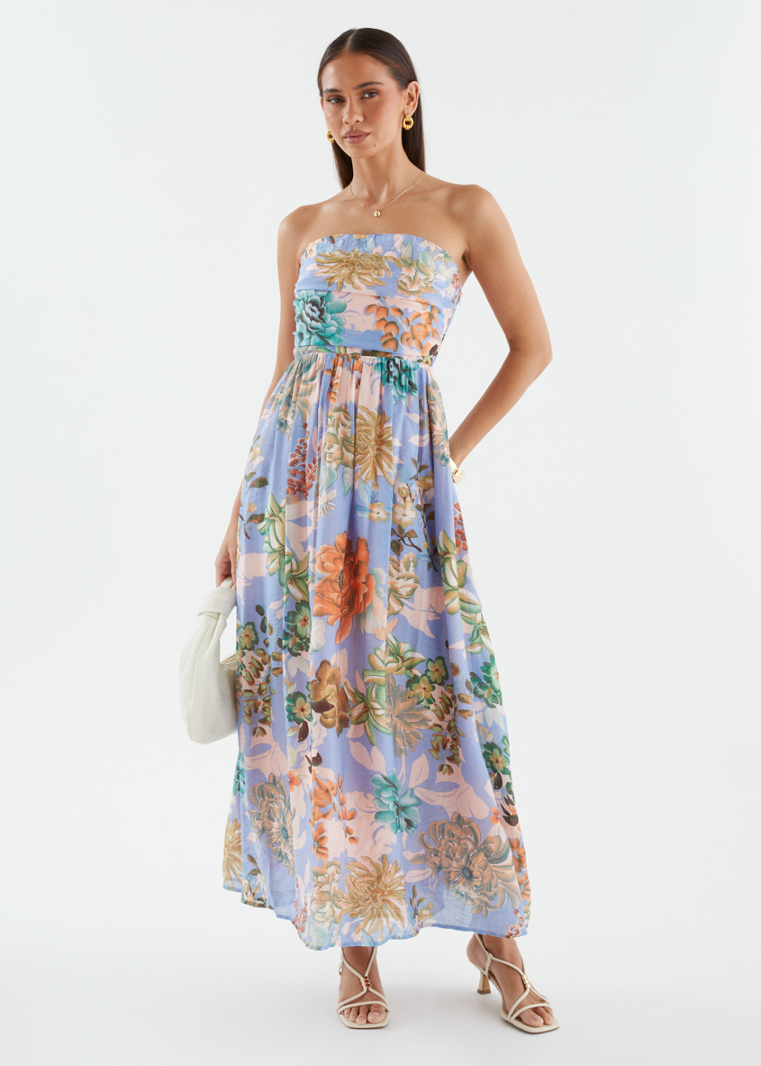 Sharnee Strapless Maxi Dress - Botanical Blue – Gingham & Heels