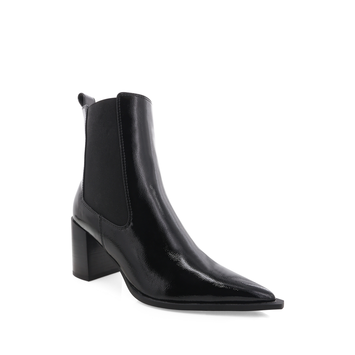 Stephanie Boots - Black Crinkle Patent – Gingham & Heels