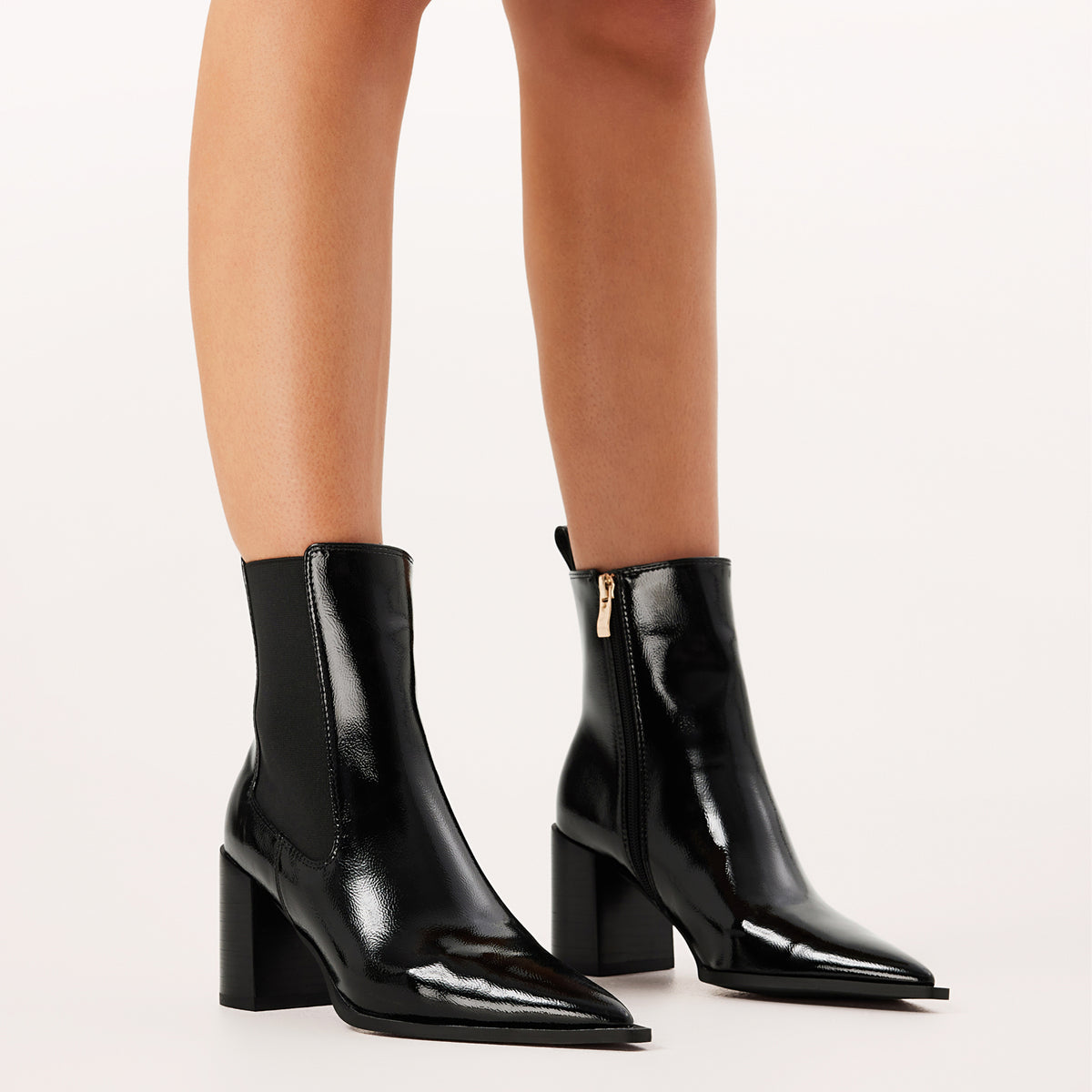 Stephanie Boots - Black Crinkle Patent – Gingham & Heels