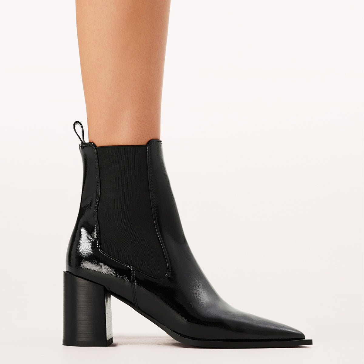 Stephanie Boots - Black Crinkle Patent – Gingham & Heels