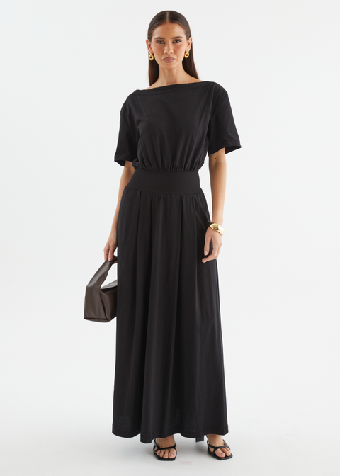 Lucci Drop Shoulder Maxi Dress - Black – Gingham & Heels