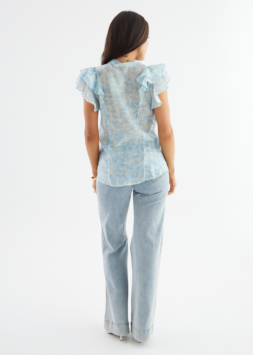 Alyssia Blouse - Sky Blue Floral – Gingham & Heels