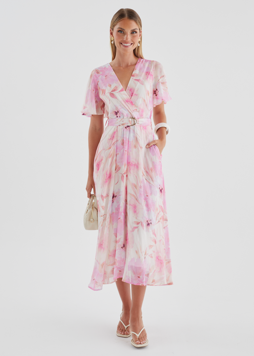 Zanzibar Midi Dress - Pink Floral – Gingham & Heels