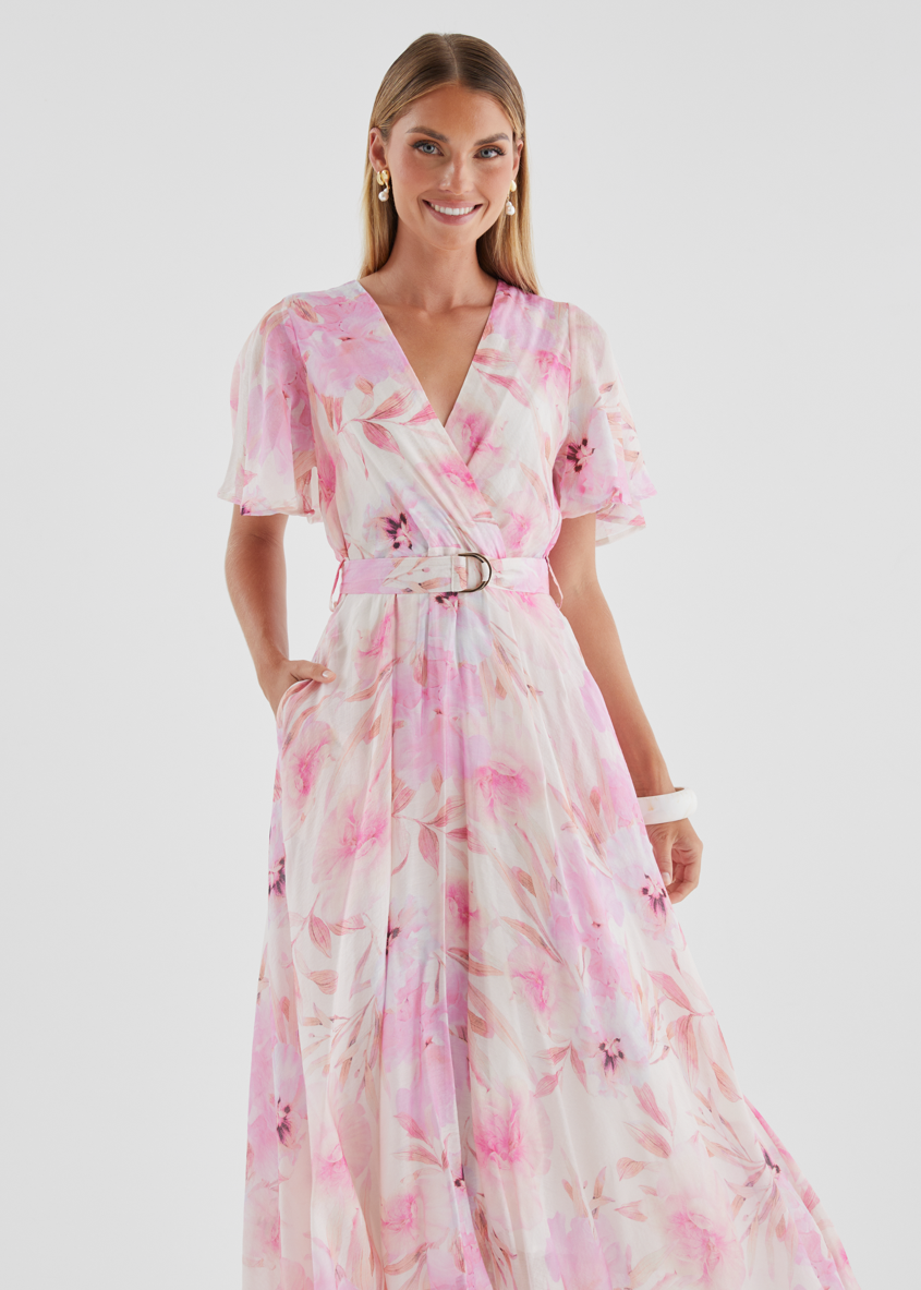 Zanzibar Midi Dress - Pink Floral – Gingham & Heels
