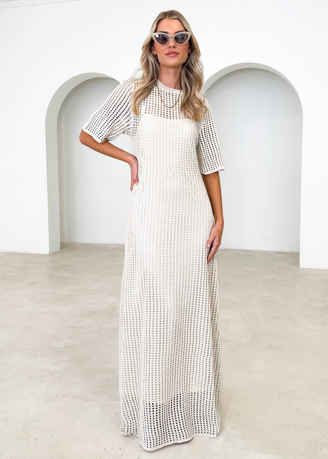 Vivvy Crochet Maxi Dress - Cream – Gingham & Heels