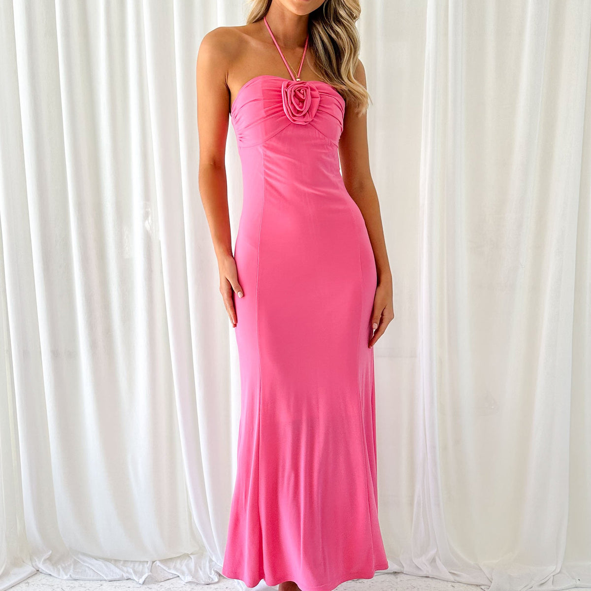 Morrell Halter Maxi Dress - Pink – Gingham & Heels