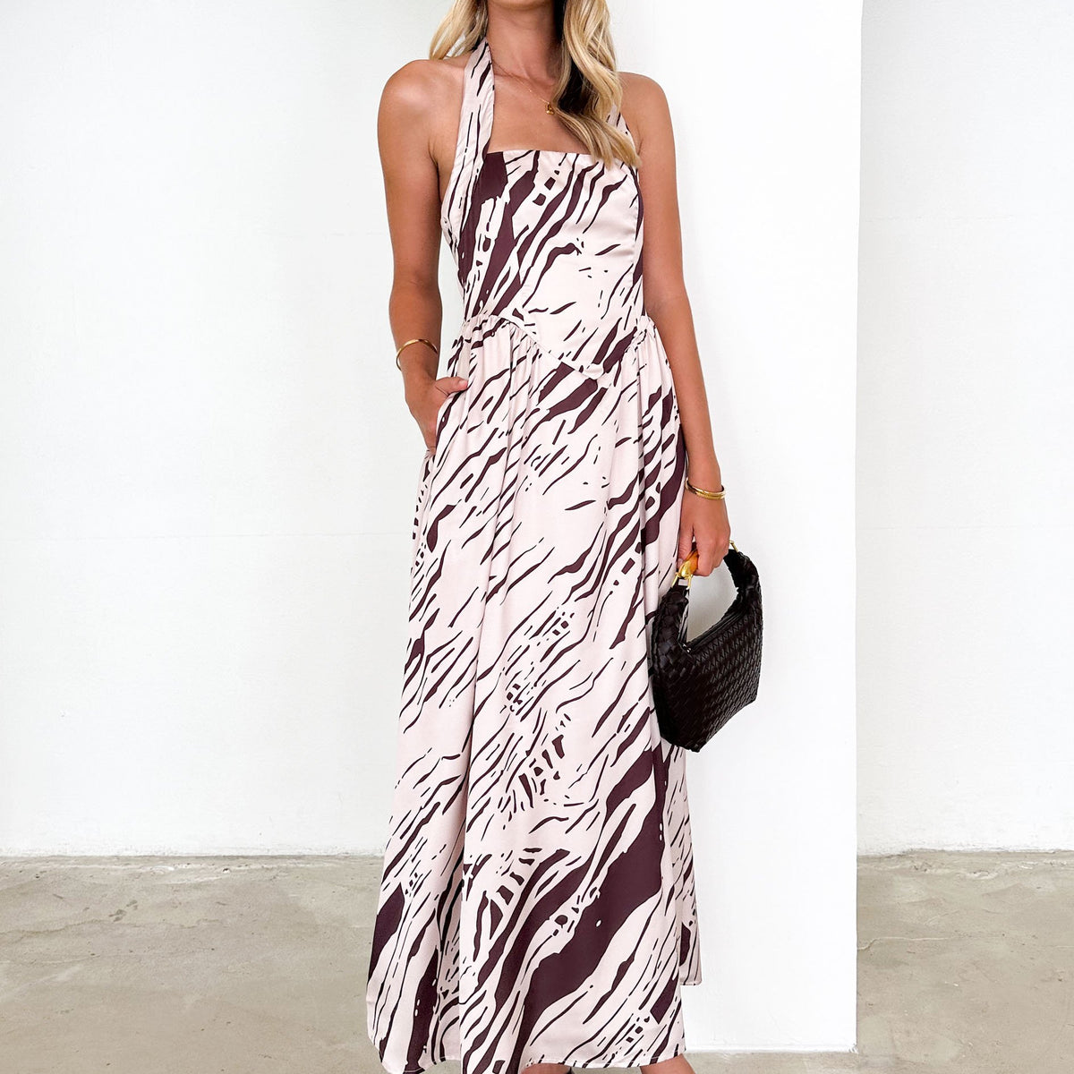 Eriot Halter Maxi Dress - Chocolate Abstract – Gingham & Heels