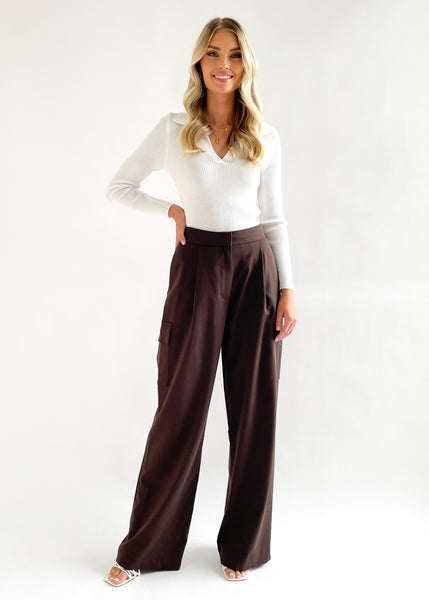 Devlin Wide Leg Pants - Chocolate